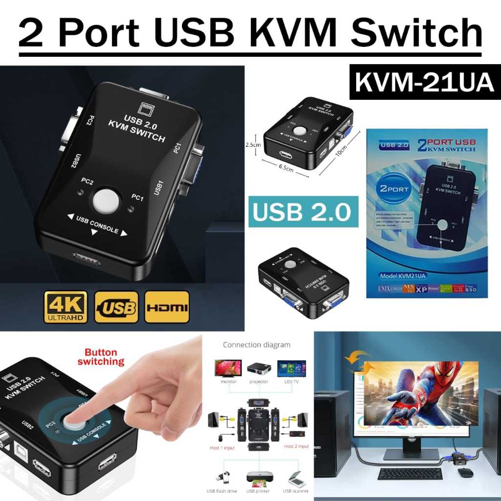 USB 端口轉 VGA KVM 切換器 4 端口 2 端口控制按鈕,用於顯示器鍵盤鼠標機頂盒 KVM-41UA KVM2 | 蝦皮購物
