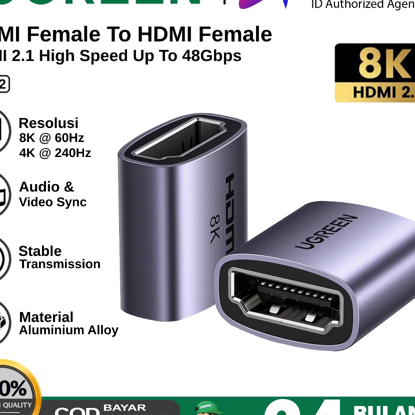 額外 UGREEN 擴展適配器 HDMI 母頭轉 HDMI 母頭 21 8K 6Hz 9592 | 蝦皮購物