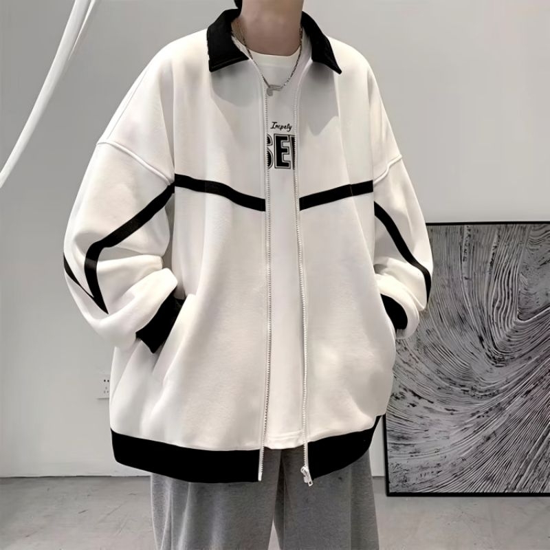 Hitam PUTIH Jacketin Aja Zip 校隊 Polo 領領 JaCket 大碼轟炸機 PLAIN B | 蝦皮購物