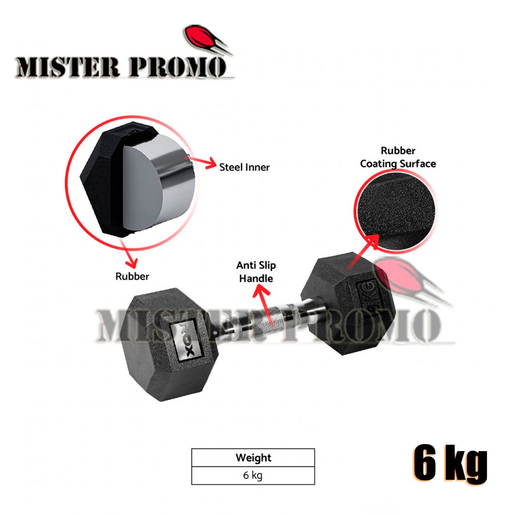 啞鈴 Dumble 槓鈴六角橡膠 ROX 6 kg 6kg | 蝦皮購物