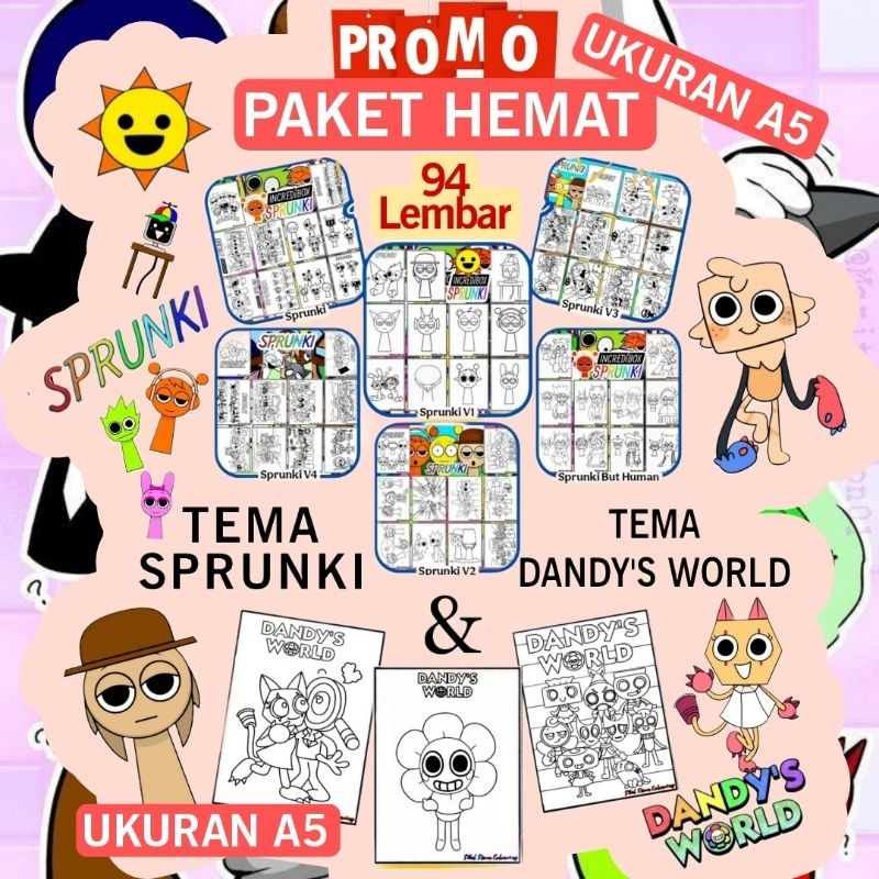儲蓄包 6 個 Sprunki 主題 3 個 Dandy's World 主題 A5 紙尺寸不同圖像 | 蝦皮購物