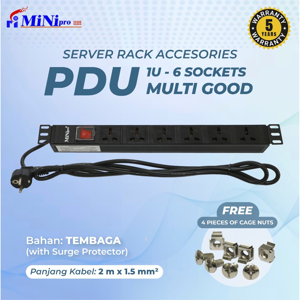 Minipro 配電單元機架服務器 6 端口多良好插座 1U 6Way PDU Multi Good PDU 適用於 1 | 蝦皮購物