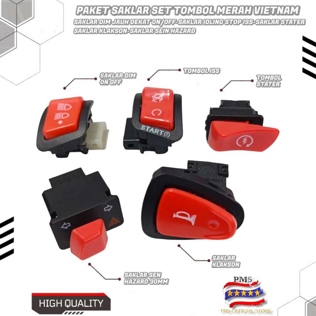 Tombol MERAH 按鈕包發動機調節器 IDR 停止 ISS 開關 DIM ON OFF 燈開關 SEN 危險喇叭 | 蝦皮購物