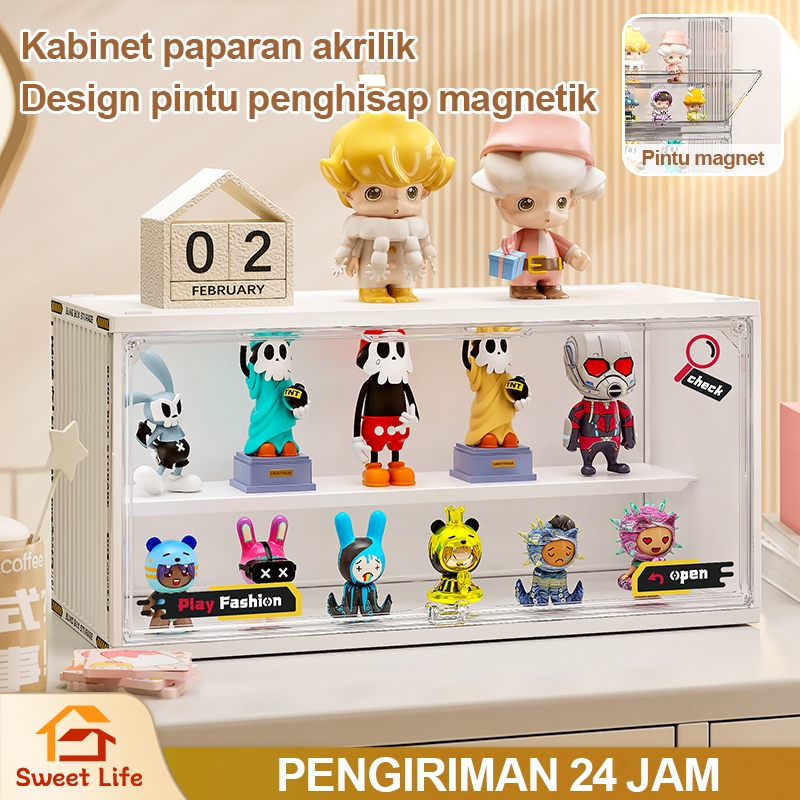 Popmart亞克力盲盒展示盒可疊放玩具收納盒透明磁性防塵 | 蝦皮購物