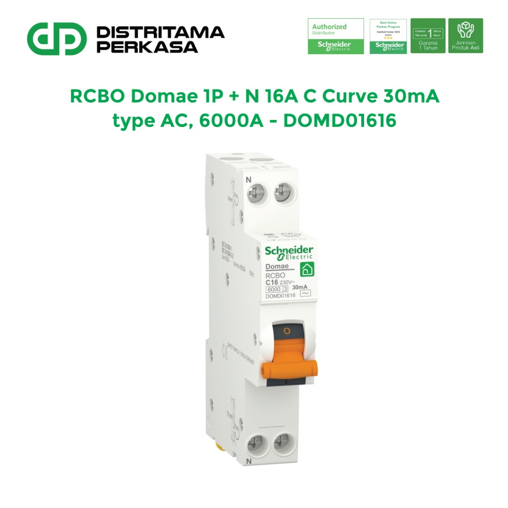 施耐德 Domae RCBO Slim 16A 30mA 1P+N 6kA Kurva C DOMD01616 | 蝦皮購物