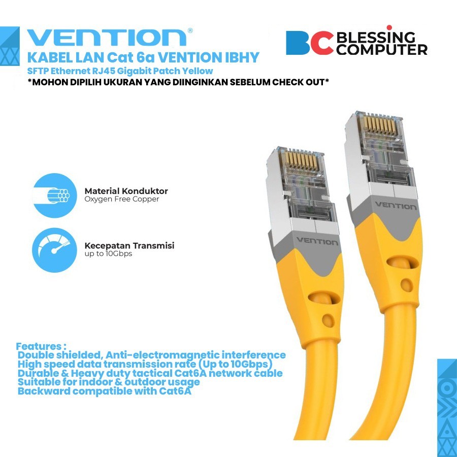 VENTION LAN CABLE Cat 6a VENTTION IBHYI SFTP 以太網 RJ45 千兆貼片黃色 | 蝦皮購物