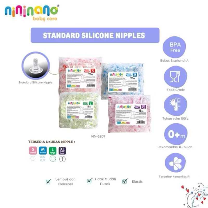 Ninano Baby Nipple Dot Slim Silicone Standard S M L XL NiniN | 蝦皮購物