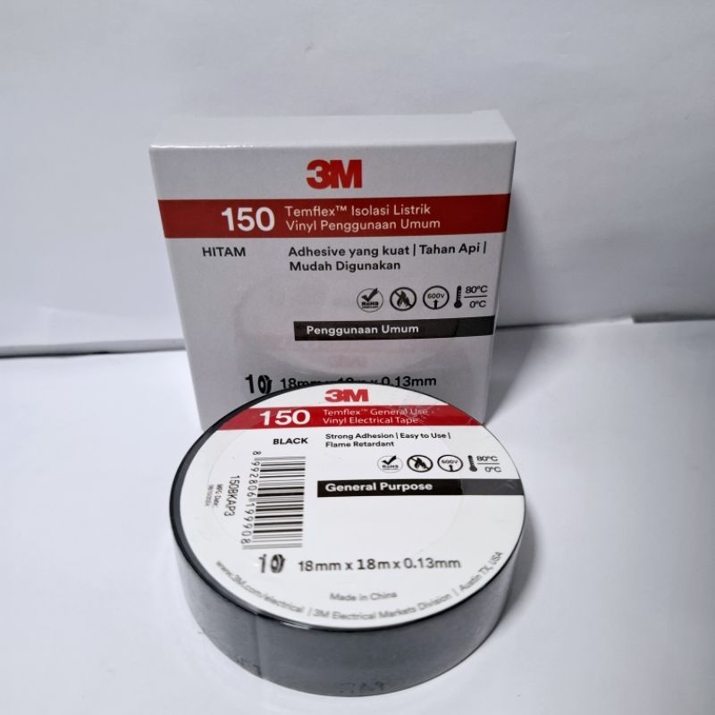 Hitam Temflex 電氣絕緣 3M 150-18mmx18mx0.13mm-黑色絕緣-Temflex 電氣絕緣 | 蝦皮購物