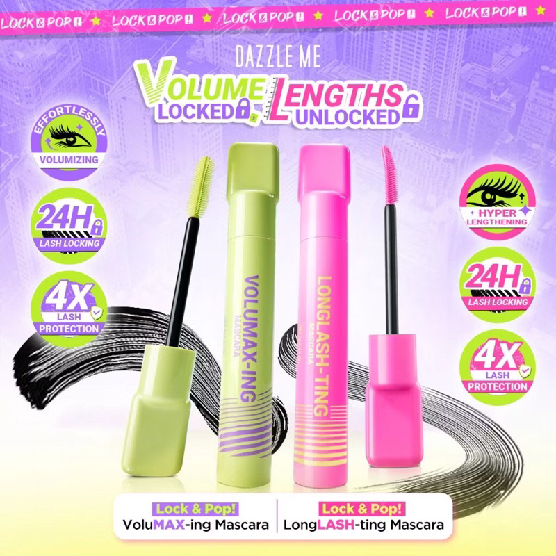 Dazzle ME Lock Pop Duo Mascara 系列 VoluMAX-ing 和 LongLASH-tin | 蝦皮購物