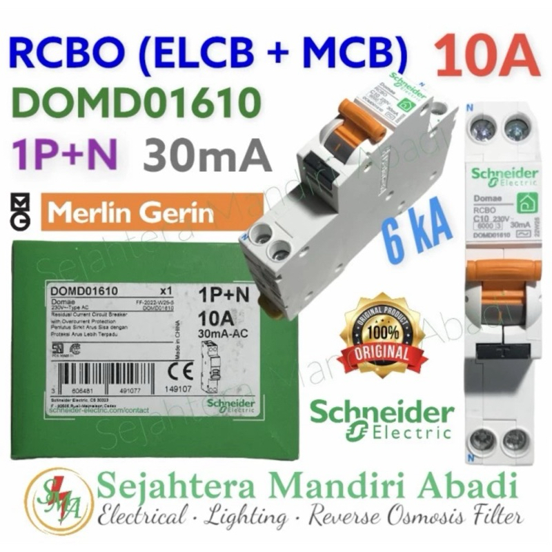 RCBO SLIM 10A 域 6 卡施耐德 1P+N 30mA RCCB ELCB+MCB DOMD01610 | 蝦皮購物