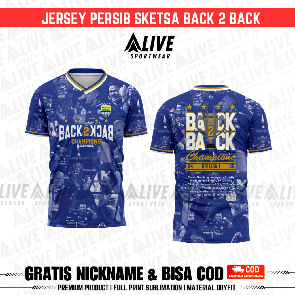 Persib Bandung Jersey Sketch Back2Back Edition 2025 Premium | 蝦皮購物