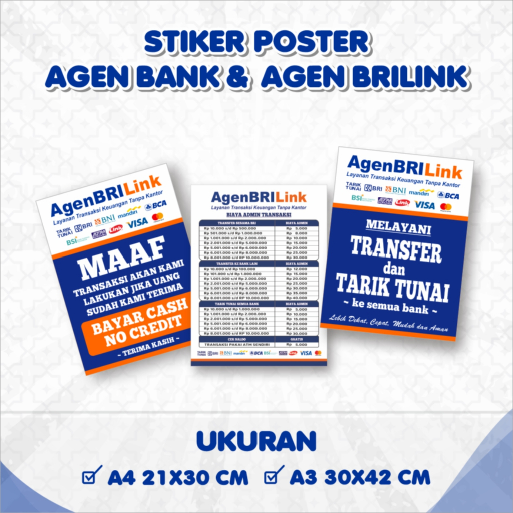 BRILINK 代理展示海報貼紙現金無信用充值 TARIK CASH SOP 許可證 ADMIN 成本 | 蝦皮購物