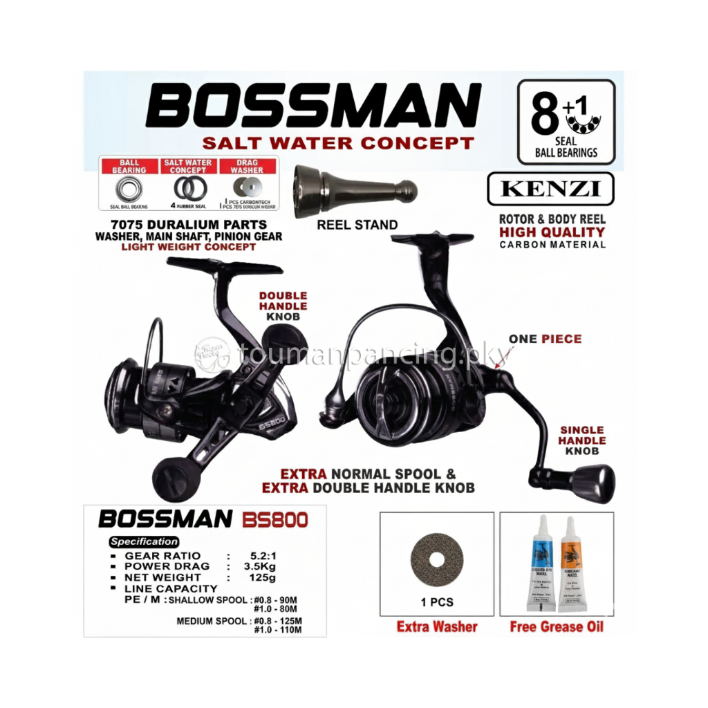 Kenzi Bossman BS800 SW 碳纖維 125g 8BB 額外線軸雙手柄旋轉卷線器 | 蝦皮購物