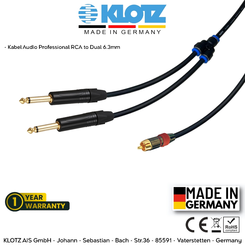 KLOTZ 原裝 Klotz 電纜 1x RCA 到 2x Akai Mono Klotz Ais Gmbh 德國製造 | 蝦皮購物