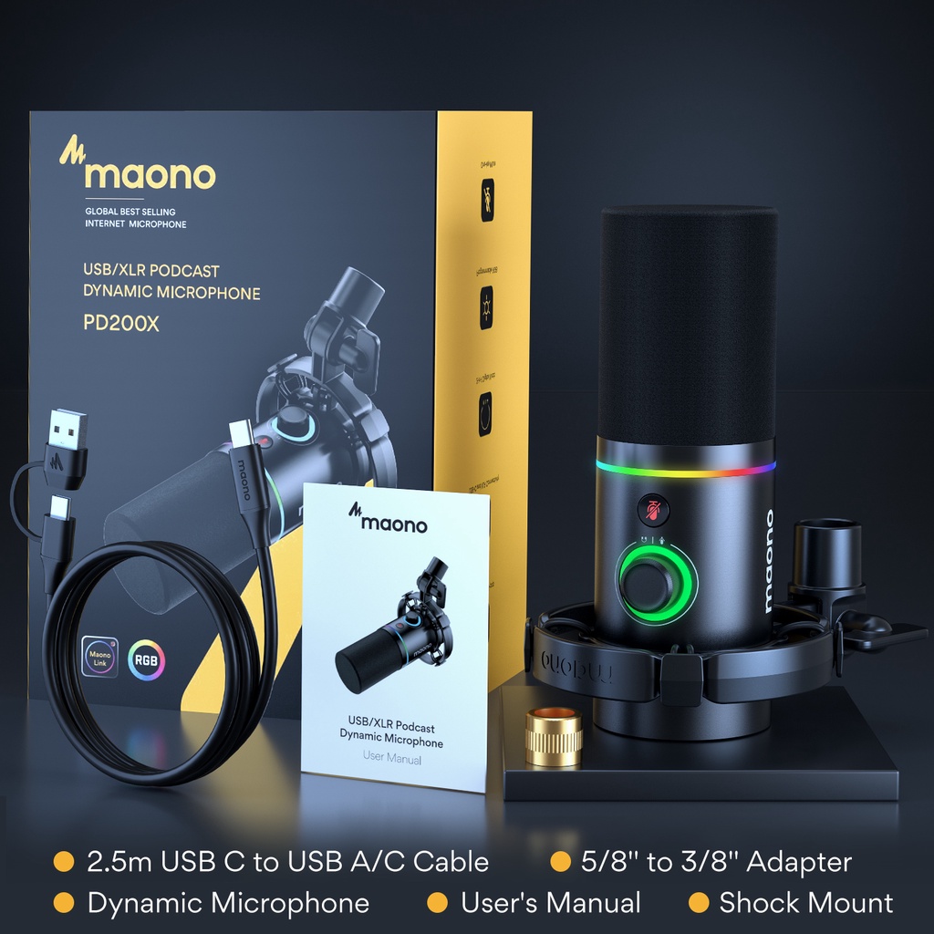 MAONO(閃克) PD200X動圈麥克風USB/XLR雙模動圈麥克風播客錄音話筒遊戲麥克風帶軟件，可編程RGB燈光 | 蝦皮購物
