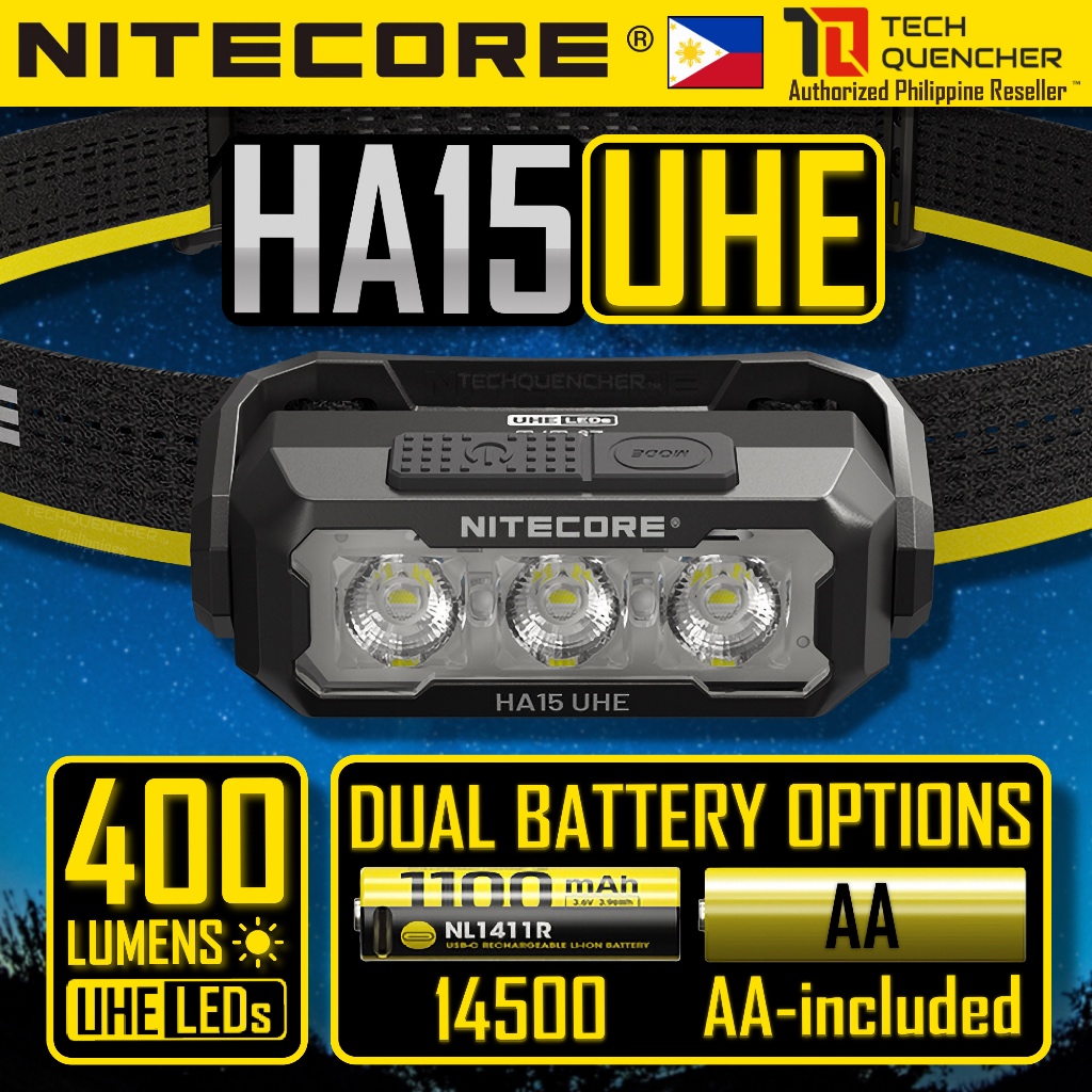 Nitecore HA15 UHE 頭燈 - 400 流明 - AA 電池 - 雙電源選項 - 超輕量級 - IP66 | 蝦皮購物
