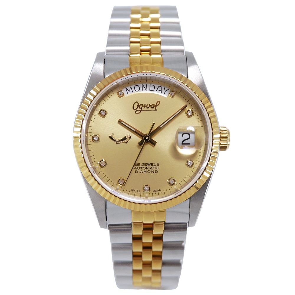 Ogival 愛其華 男 尊爵真鑽 半金時尚機械腕錶/38mm(30328MSK) （贈送愛其華超薄陶瓷錶）黑白選1 | 蝦皮購物