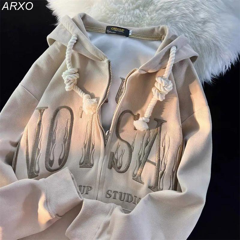 ARXO 女生外套美式vintage國潮字母刺繡連帽衛衣女2022秋冬季新款情侶外套ins | 蝦皮購物