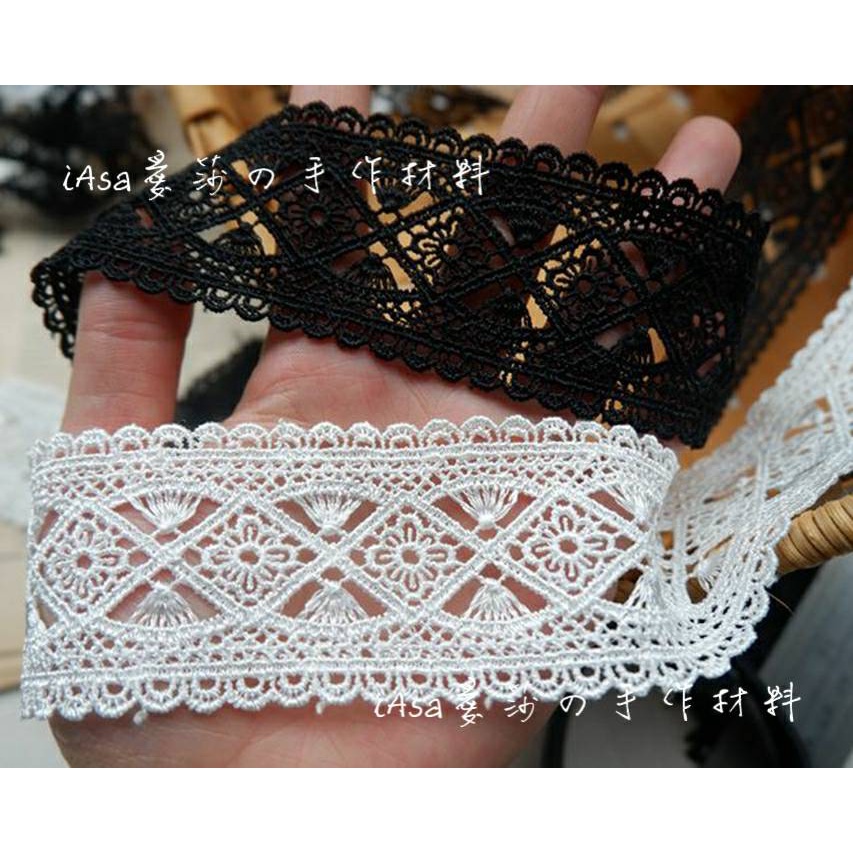 《iAsa愛莎の》手作材料 黑白香檳金色牛奶絲雙邊蕾絲花邊DIY窗簾桌邊居家裝飾輔料寬4.8cm | 蝦皮購物