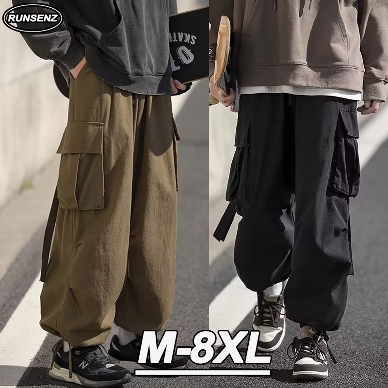M-8XL 精品工裝褲男 大尺碼 韓國潮牌ins大口袋工作褲 寬鬆闊腿長褲 復古風 工裝縮口褲 顯瘦加大碼男生休閒長褲 | 蝦皮購物