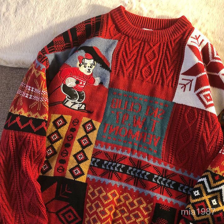 【精品男裝】新款韓版慵懶風洋氣新年聖誕紅色針織衫鞦鼕毛衣情侶高圓領情侶裝jioyh OVBA | 蝦皮購物