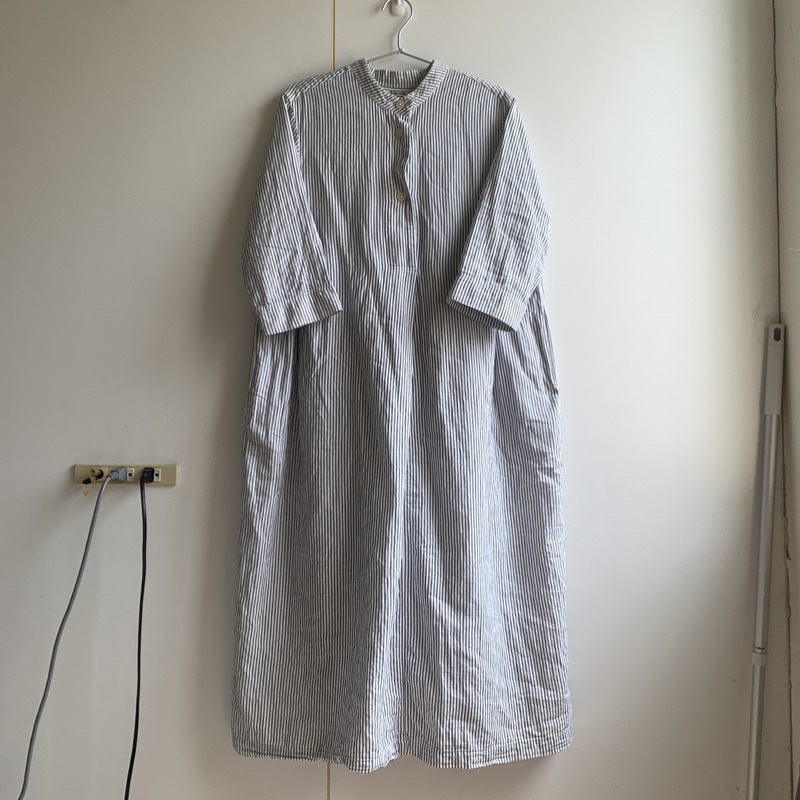 無印良品 MUJI LABO二重紗織洋裝 藍直紋XS~S | 蝦皮購物