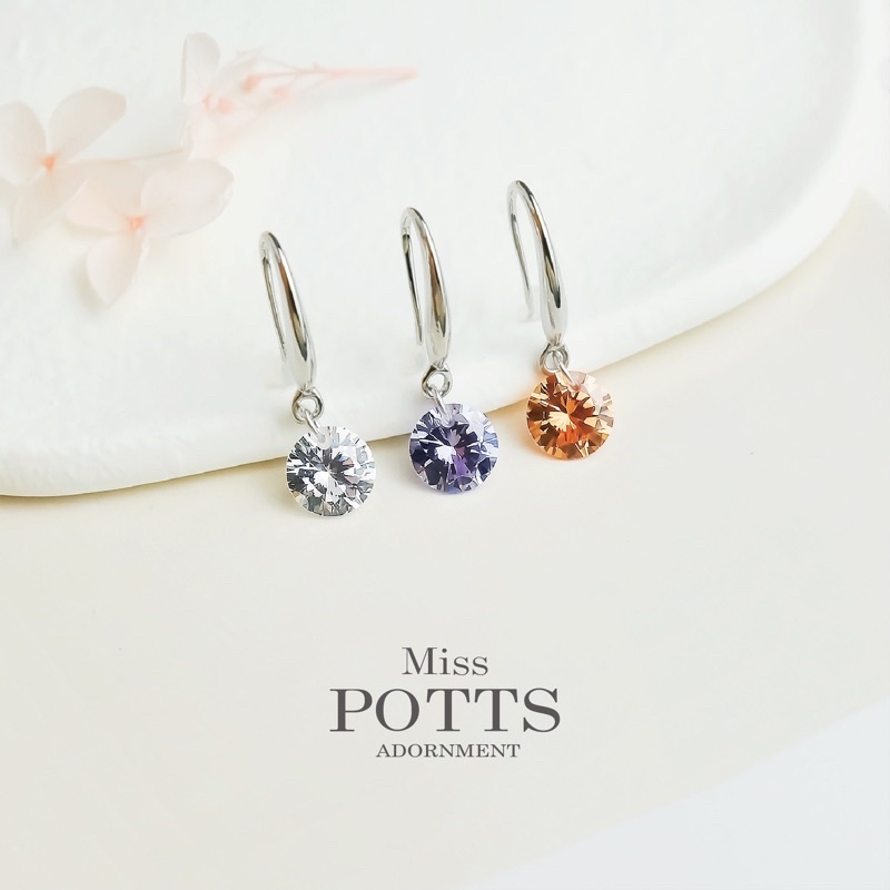 MissPotts 現貨｜Vasilia 鋯石耳鈎 S925純銀耳環 純銀飾品 鋯石 單鑽 耳針 耳釘 | 蝦皮購物