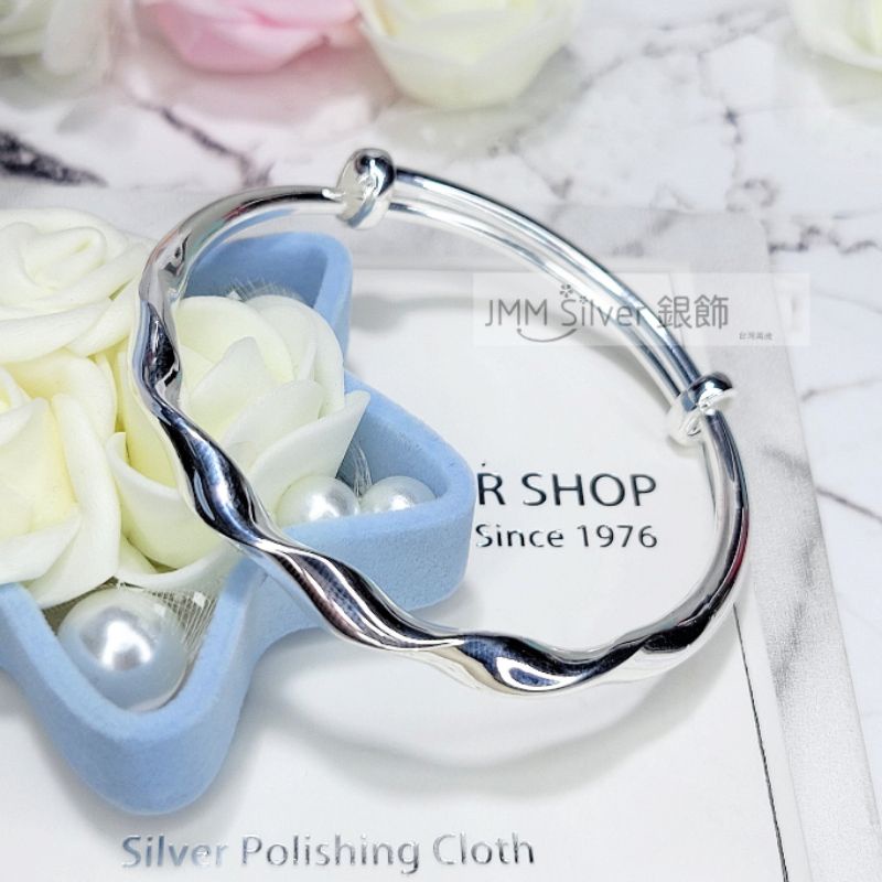 JMM銀飾-香港老店銀飾S999.9萬足銀大波浪麻花水波波浪浪花亮銀高低起伏推拉式純銀手鐲手環 正生純銀 正生銀飾 | 蝦皮購物