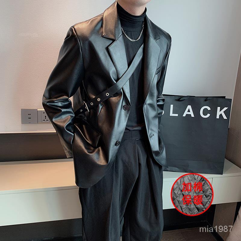 【精品男裝】鞦鼕小衆複古pu皮西裝皮衣男寬鬆韓版潮流雅痞加棉加厚高級感外套jioyh MGVG | 蝦皮購物