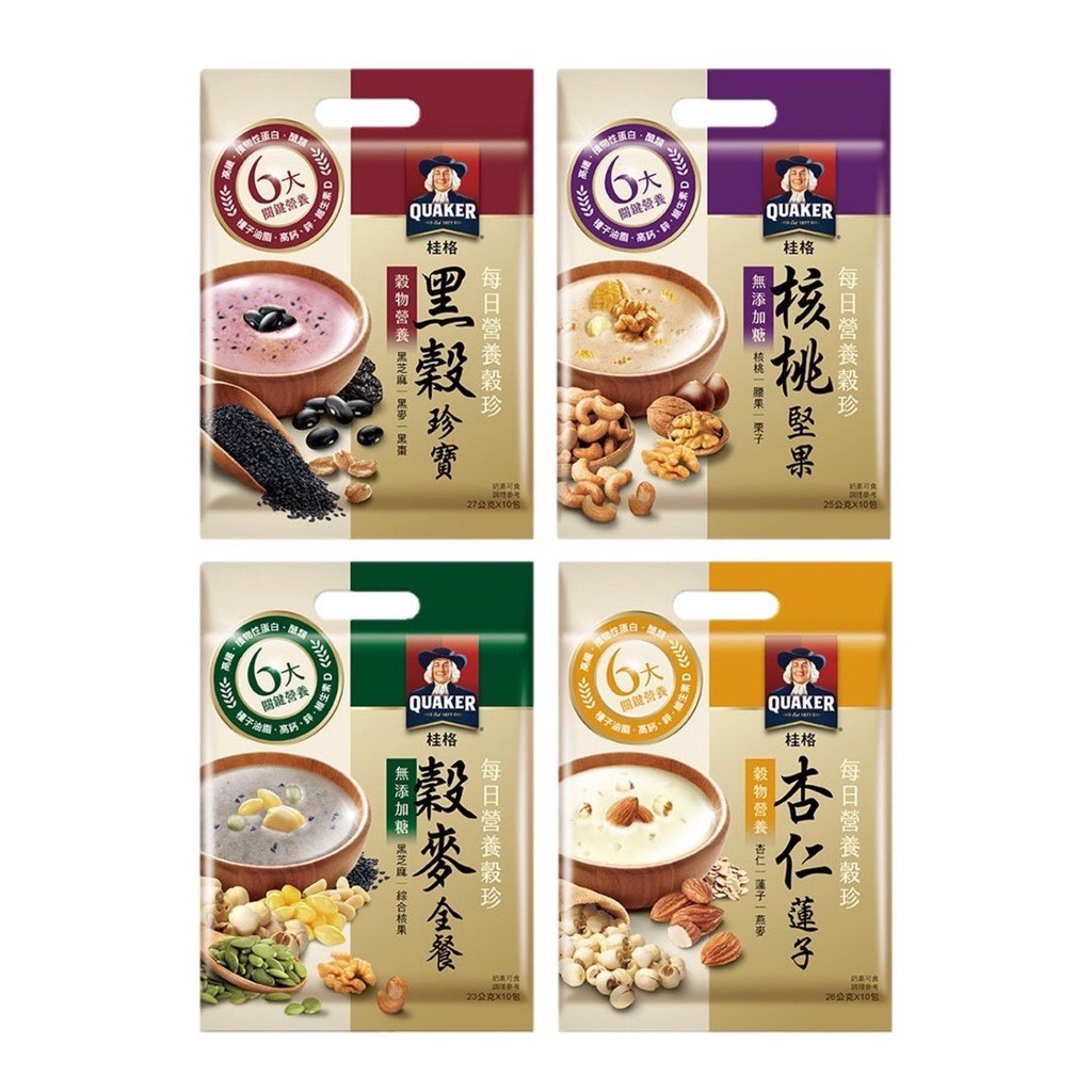 桂格每日營養穀珍杏仁連子26g/黑穀珍寶27g/麥全餐 無糖23g/核桃堅果 無糖23g*10入 | 蝦皮購物