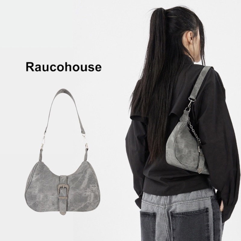 【JIN】現貨！🇰🇷韓國RAUCOHOUSE 泥灰渲染皮單肩包 手提包 HOBO包 肩背包 三用 小包 鏈條包 | 蝦皮購物