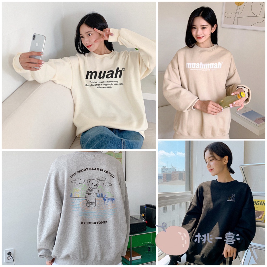 （台現） Muah muah 印花 聯名款 內刷毛 圓領 大學踢 正韓 大學T muah muah 韓國代購 | 蝦皮購物