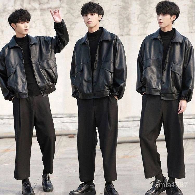 【精品男裝】韓版潮牌機車服外套帥氣寬鬆皮衣大碼男外套青年學生飛行員皮夾剋jioyh OAPV | 蝦皮購物