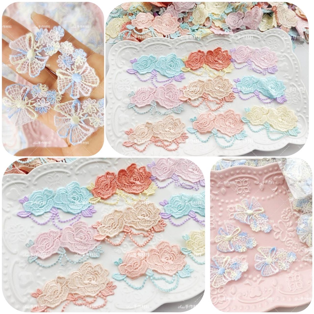 《iAsa愛莎の》手作材料 【一朵】馬卡龍色日單雙色花朵銀閃閃線珠花片diy服裝家居lolita裝飾材料 | 蝦皮購物