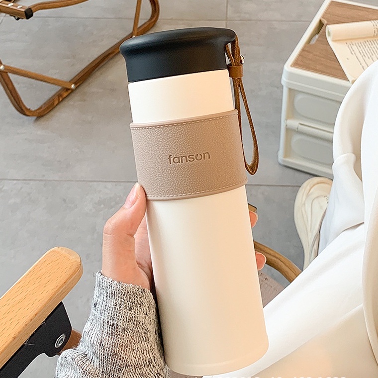 Ohaya ins 奶呼呼保溫杯 便攜不鏽鋼 茶網 茶隔 保溫杯 450ml水杯 男女 | 蝦皮購物