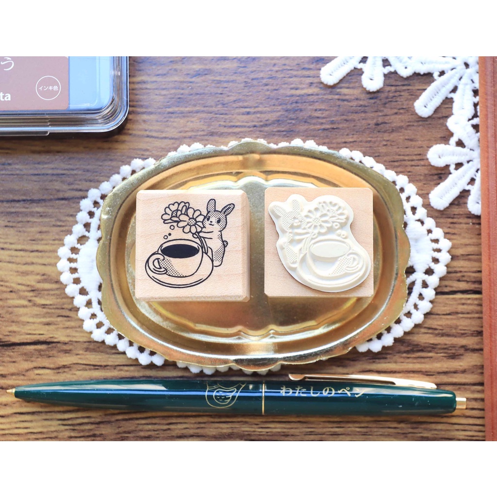 【Maruco小畫室】咖啡時光-兔兔 楓木印章-日本CTFJ聯名款 | 蝦皮購物