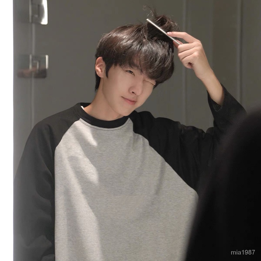 【精品男裝】港風複古插肩撞色長袖T恤男女情侶裝春鞦薄款內搭寬鬆百搭打底衫jioyh 3EUX | 蝦皮購物