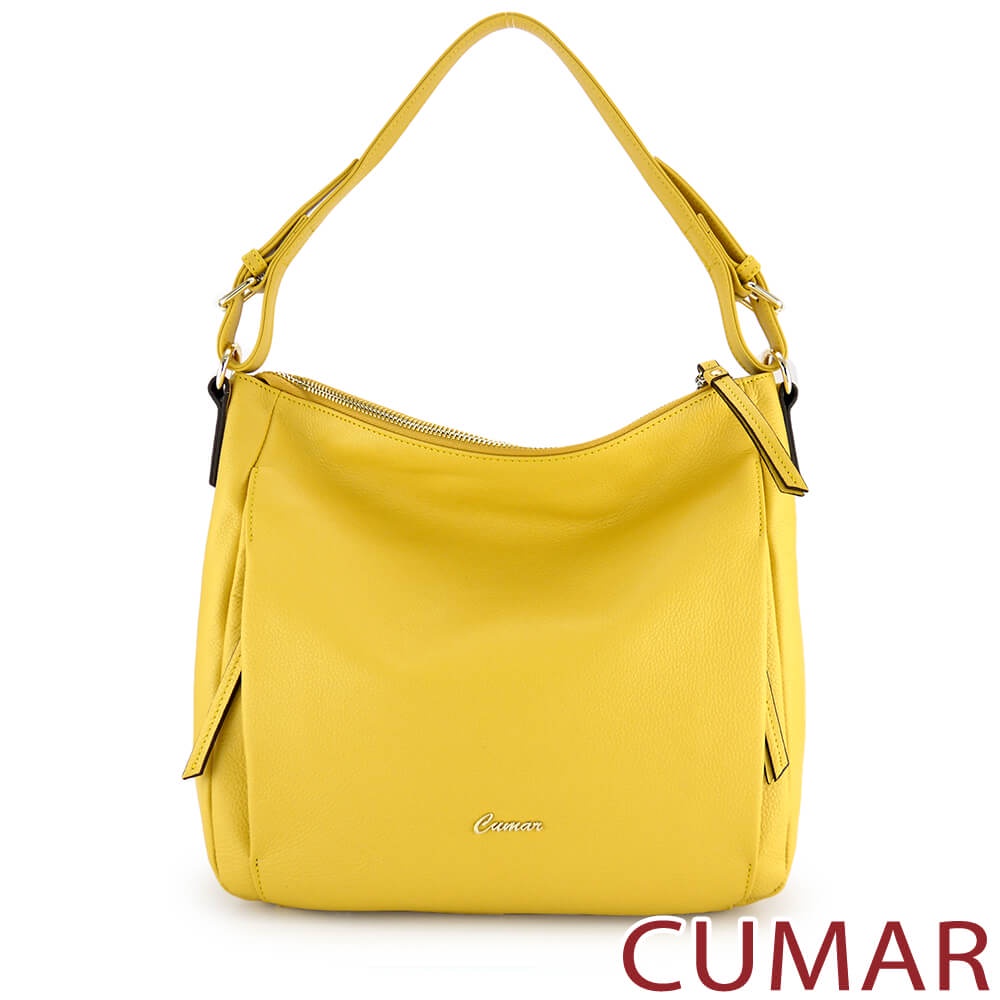 CUMAR女包｜荔枝紋牛皮雙拉鍊側肩HOBO包-黃色 / 1132-166 | 蝦皮購物