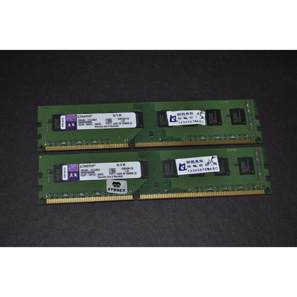 Kingston金士頓 DDR3-1600 8Gx2 (KVR16N11/8)同廠牌 同顆粒 同週期 雙面 雙通道 終保 | 蝦皮購物