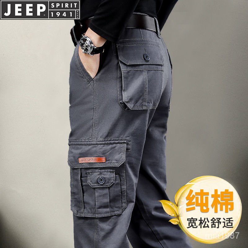 【精品男裝】JEEP吉普純棉多口袋工裝褲男士夏季薄款潮休閒寬鬆直筒春鞦長褲子jioyh 2BGQ | 蝦皮購物
