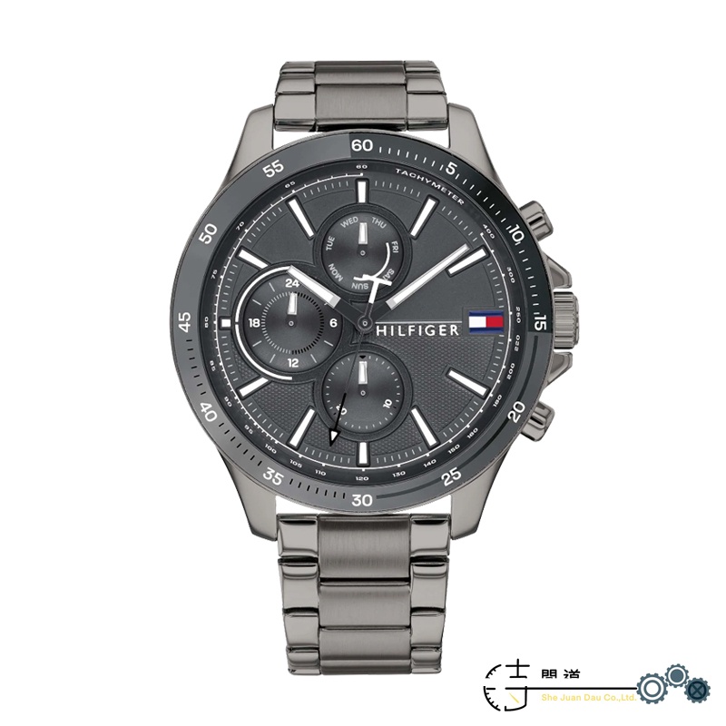 【TOMMY HILFIGER】大錶徑賽車風三眼腕錶 –槍色鋼帶｜1791719｜時間道 | 蝦皮購物