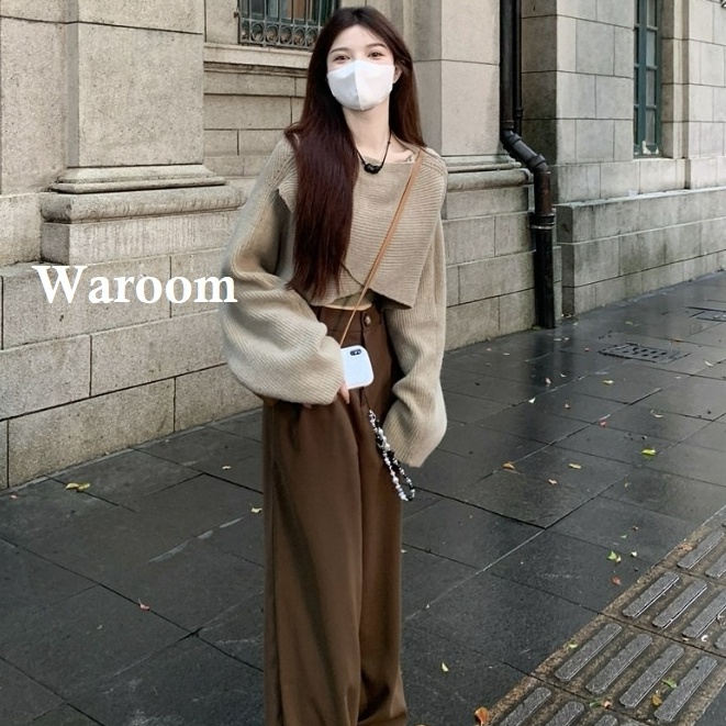 Waroom|現貨熱賣回歸 秋冬韓系圓領不規則交叉短版針織毛衣|女裝|長袖上衣|毛衣|罩衫|辣妹|露臍|短款 8203 | 蝦皮購物