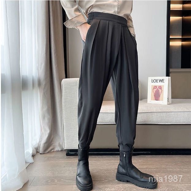 【精品男裝】高級感垂墜魔術貼休閒西褲男春夏鞦季韓版寬鬆哈倫褲潮流束腳褲子jioyh FLVY | 蝦皮購物