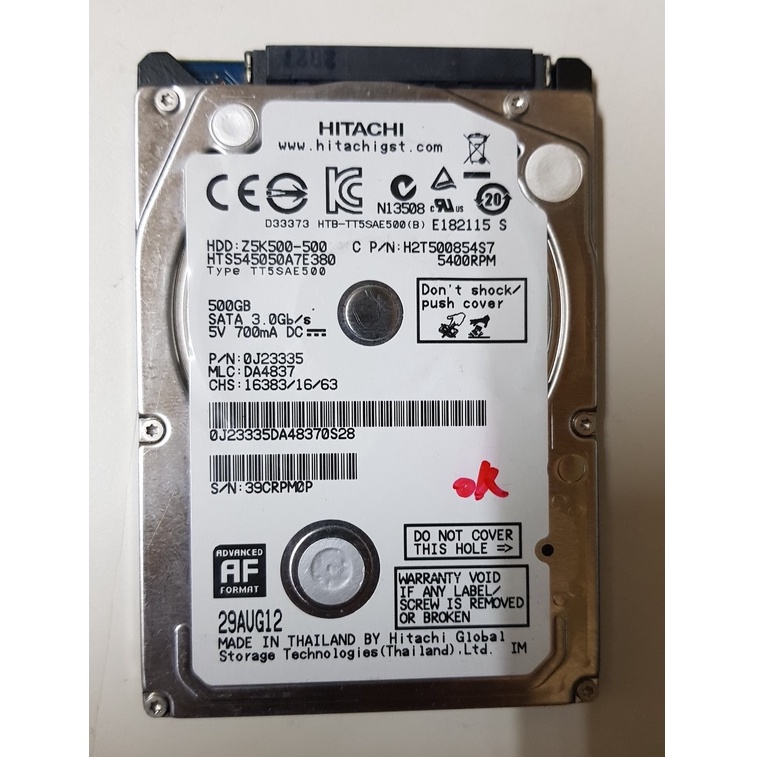 HITACHI 2.5吋 500GB Z5K500-500 筆記型電腦專用 7mm 2.5吋 SATA 硬碟 2手良品 | 蝦皮購物