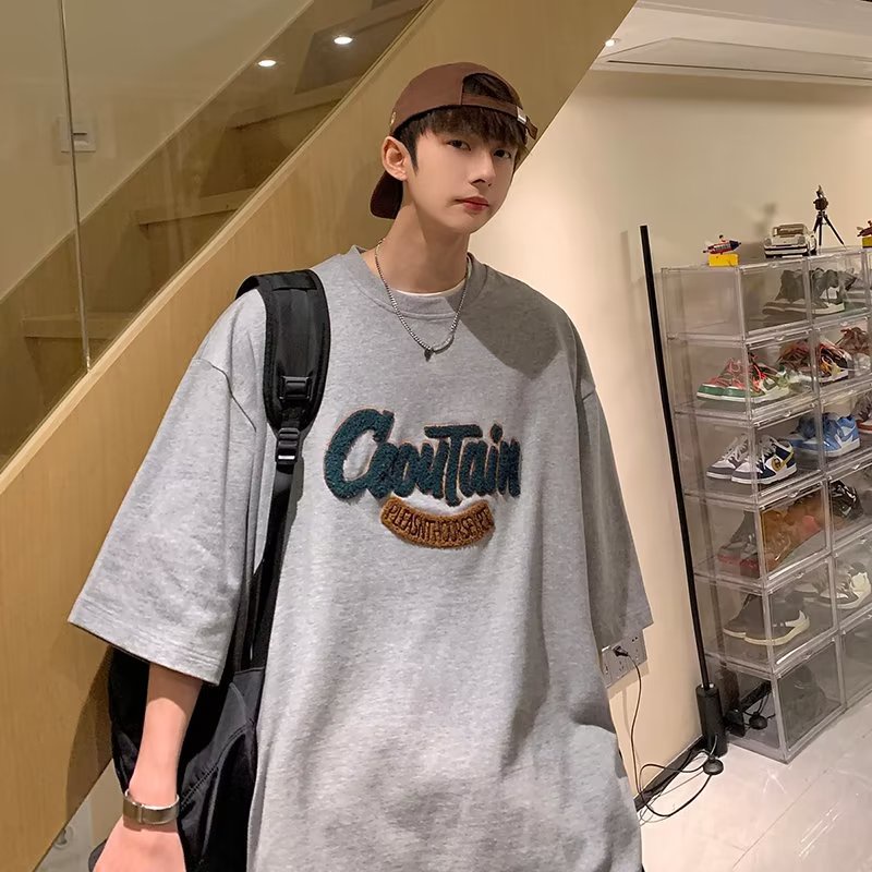 M-8XL大碼 圓領短袖T恤男ins港風純色內搭打底五分袖字母印花半袖 男士短袖 印花T（WKT232）1 | 蝦皮購物