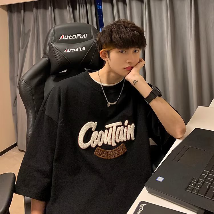 M-8XL大碼 圓領短袖T恤男ins港風純色內搭打底五分袖字母印花半袖 男士短袖 印花T（WKT232）1 | 蝦皮購物