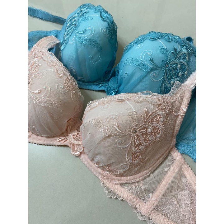 華歌爾 莎露 Salute 美鑽 刺繡蕾絲 精緻內衣 D70 C70 專櫃進口內衣 粉橘 藍色 | 蝦皮購物