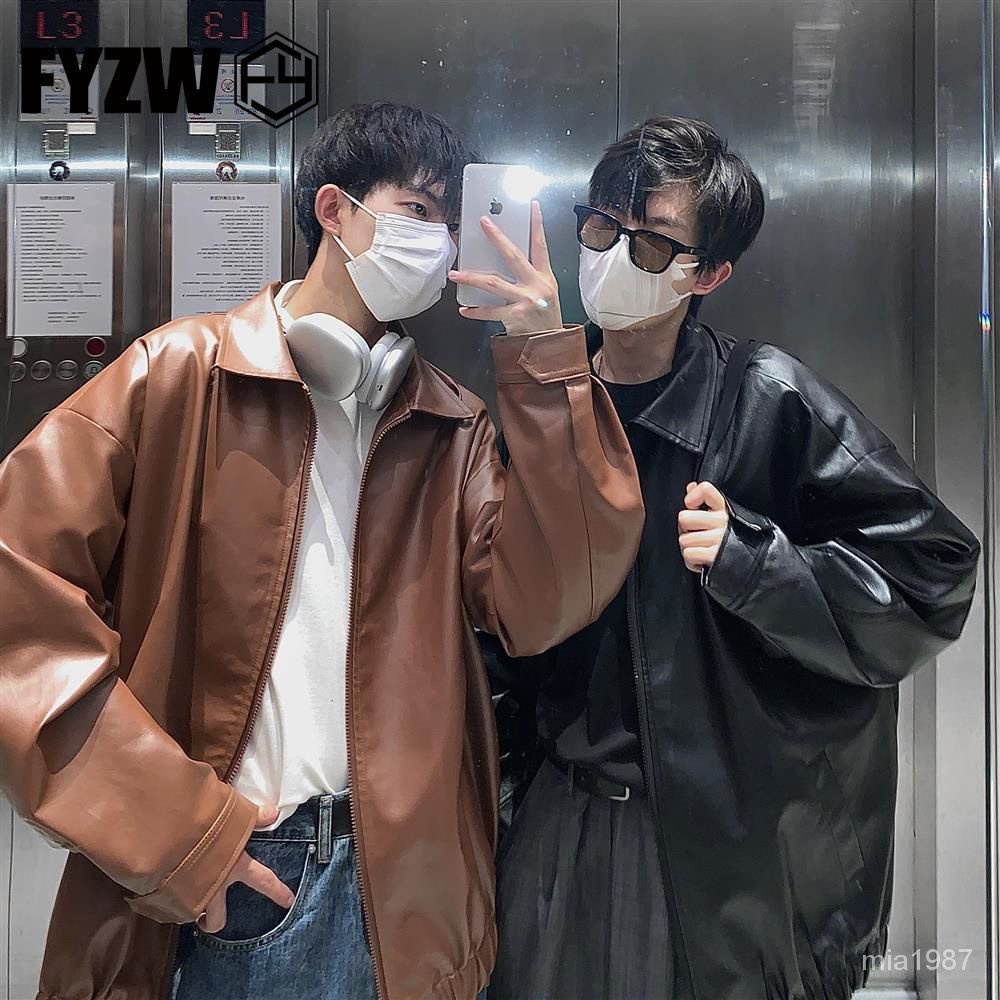 【精品男裝】FYZW 皮衣外套男女寬鬆oversize美式複古痞帥高級感港風pu皮夾剋jioyh BGW1 | 蝦皮購物