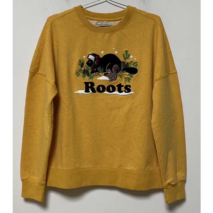 Roots 女款 聖誕海狸圓領長袖上衣 黃色XS號 | 蝦皮購物