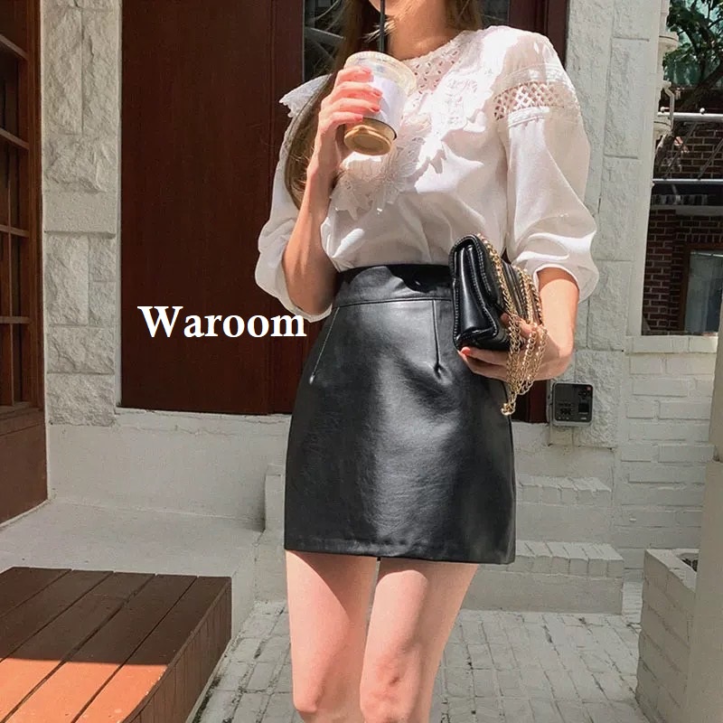 Waroom|現貨 V209 M-L 秋冬韓系A字皮短裙|女裝|高腰包臀裙|a字裙|皮裙|褲裙|迷你裙|窄裙|辣妹|裙子 | 蝦皮購物